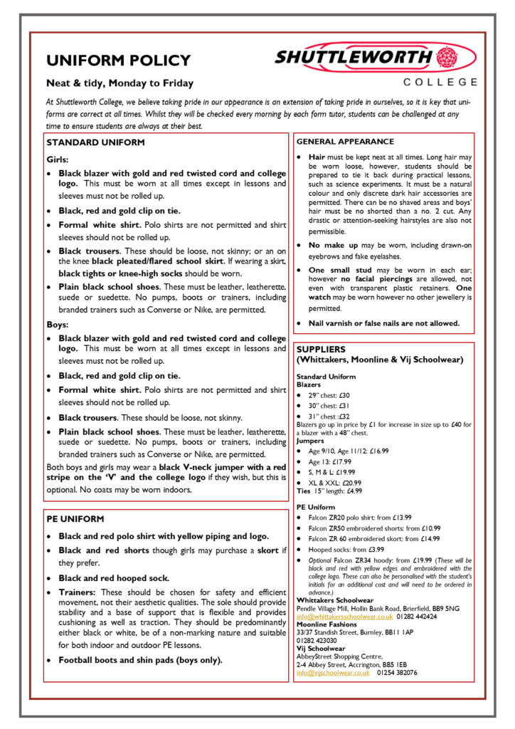 Uniform – Shuttleworth College
